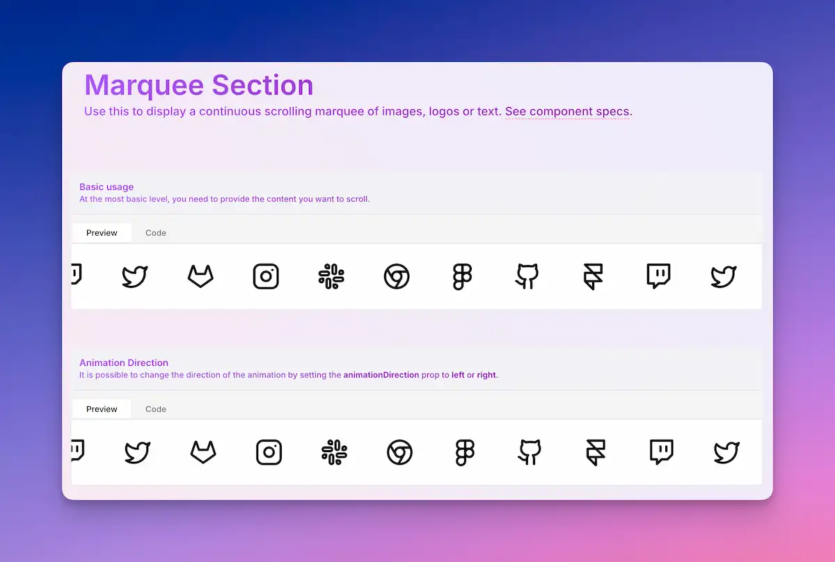 Landing Page Marquee | Landing page components & templates that you can ...