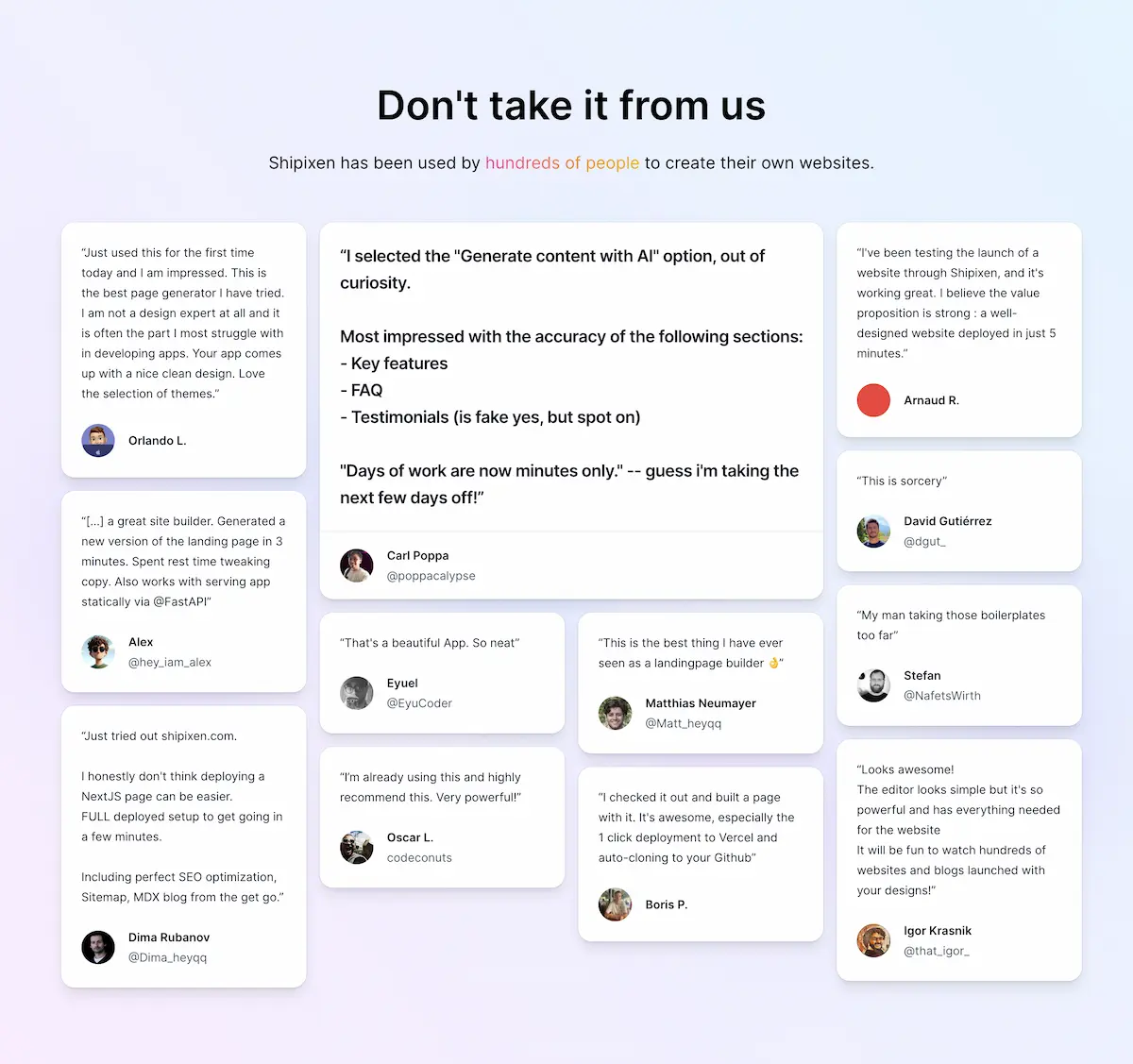 Landing Page Testimonial Grid Component | Landing page components ...